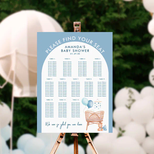 Boy Boho Nursery Baby Shower Seating Chart Foam Board | Zazzle