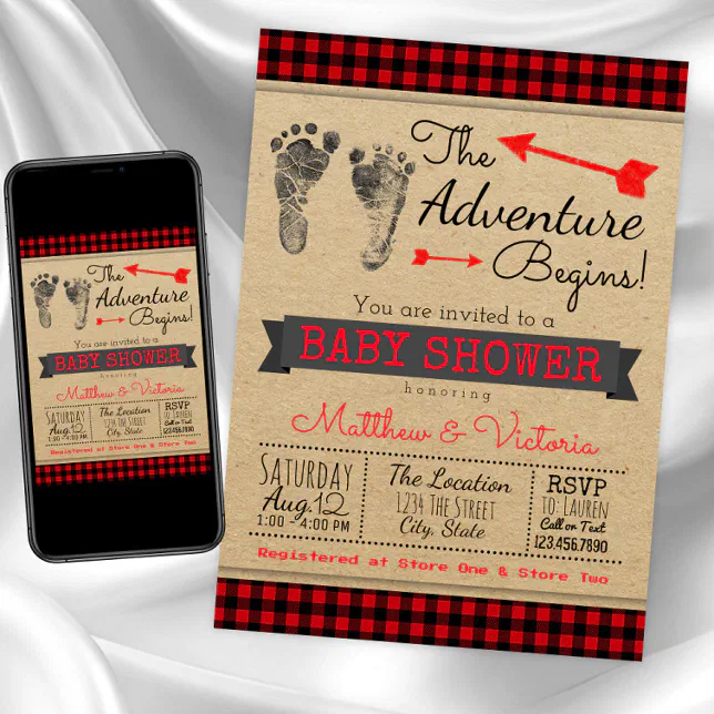 Boy Buffalo Plaid Baby Shower Invitation | Zazzle