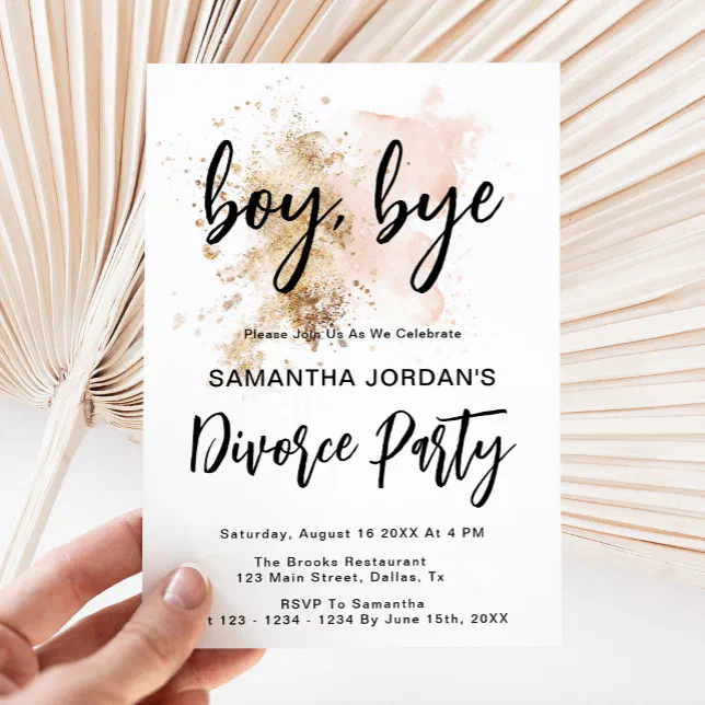 Boy Bye Elegant Pink Gold Divorce Party Invitation | Zazzle