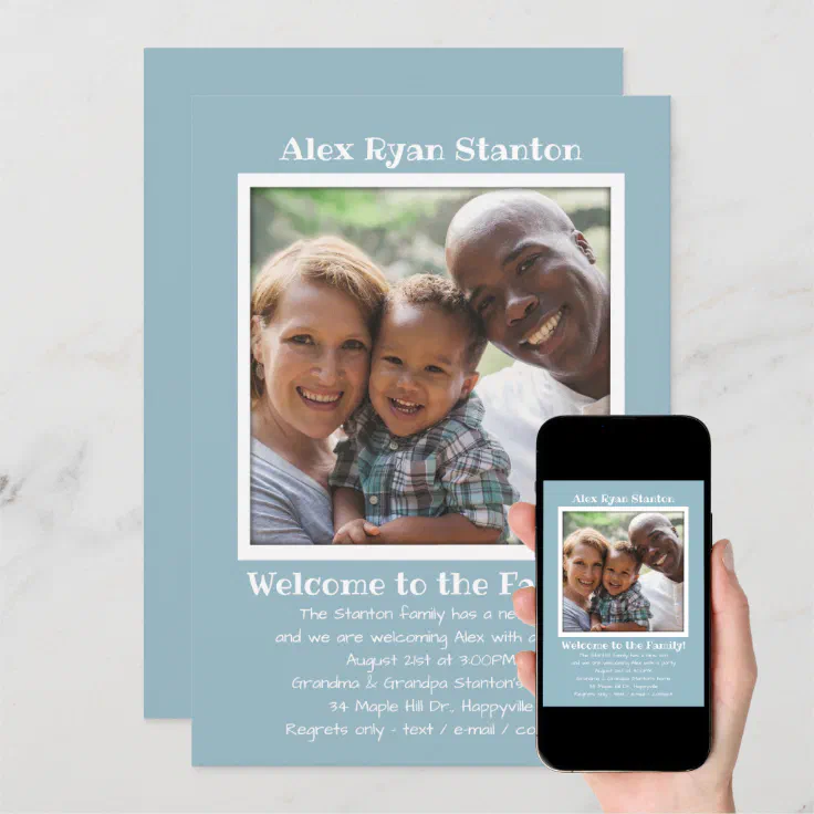 Boy Child Adoption Photo Party Invitation Template | Zazzle