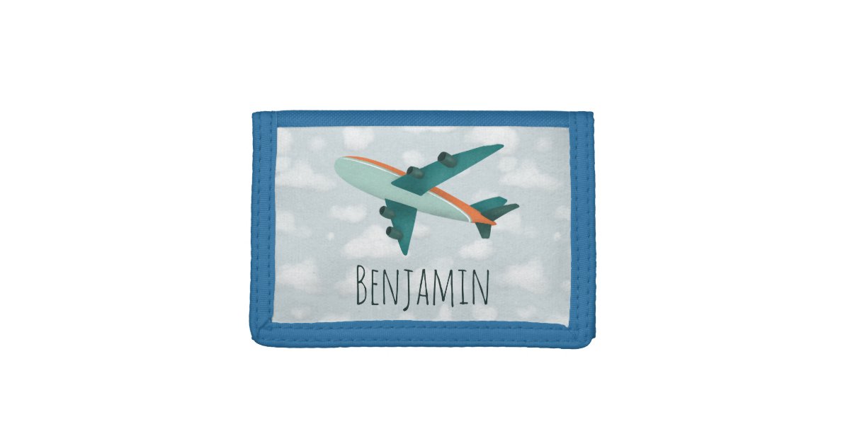 Boy Cute Modern Blue Airplane Kids Travel Trifold Wallet | Zazzle