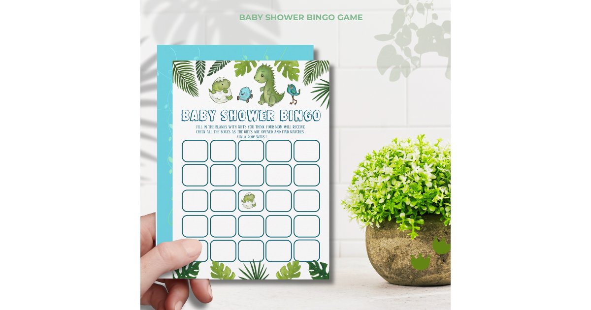 Boy Dinosaur Baby Shower Bingo Game Card | Zazzle