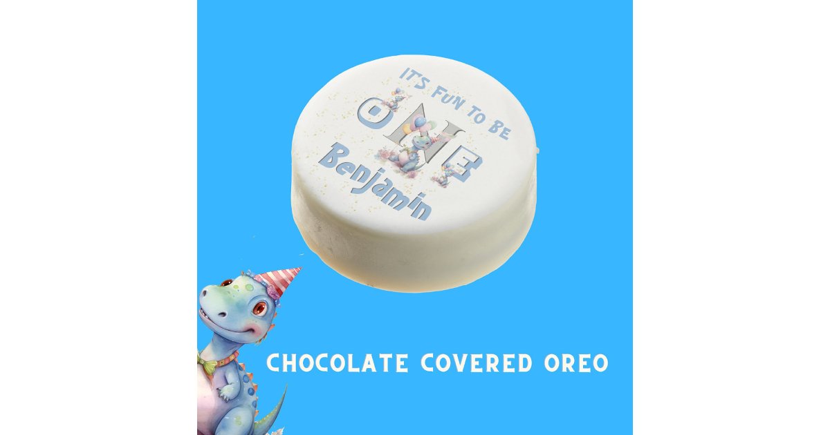 Boy Dinosaur Personalized Photo First Birthday Chocolate Covered Oreo ...