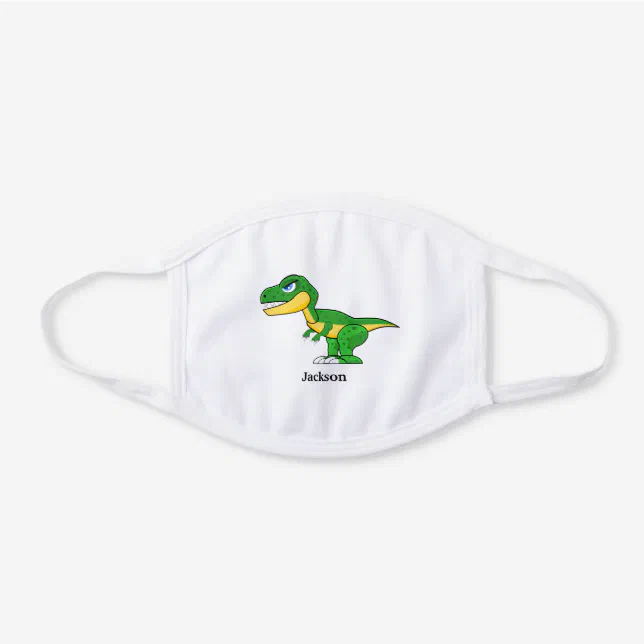 Boy Dinosaur Tyrannosaurus Cartoon Green White Cotton Face Mask | Zazzle