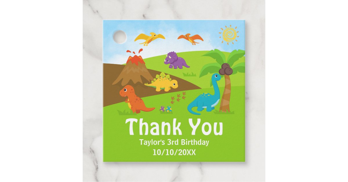 Boy Dinosaurs Birthday Party Thank You Favor Tags | Zazzle