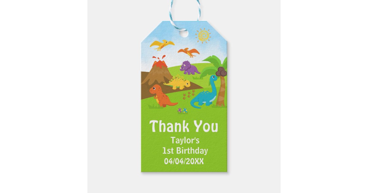 Boy Dinosaurs Birthday Party Thank You Gift Tags | Zazzle