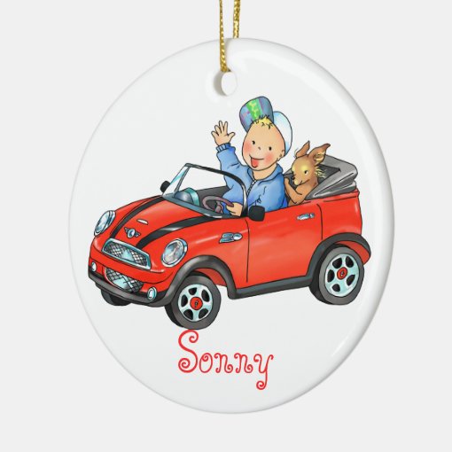 Boy Driving Red Toy Car Ornament | Zazzle