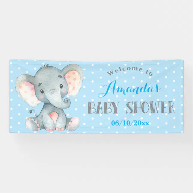 Boy Elephant Baby Shower Blue and Gray Banner | Zazzle
