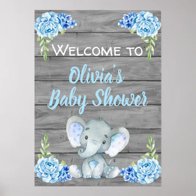 Boy Elephant Baby Shower Poster | Zazzle