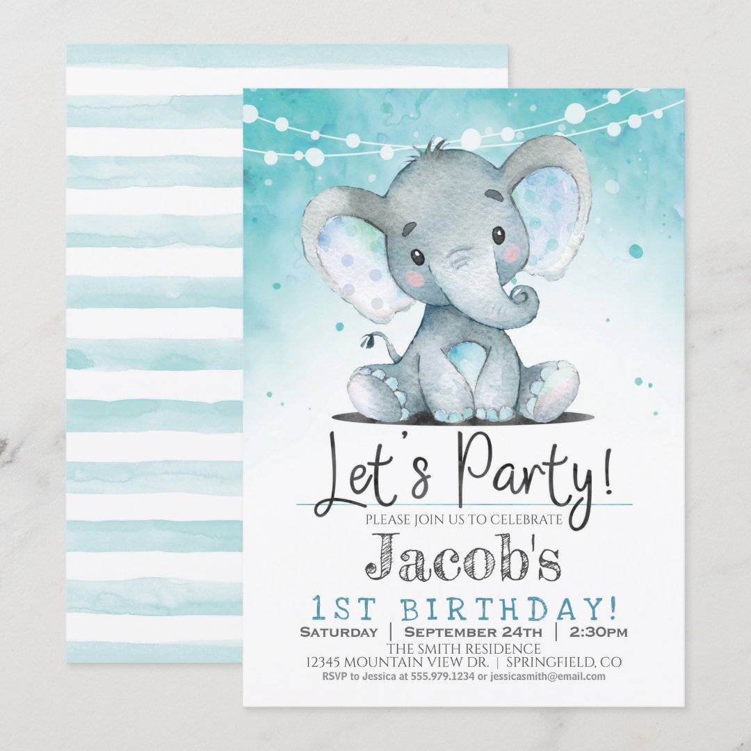 Boy Elephant Birthday Party Invitation | Zazzle