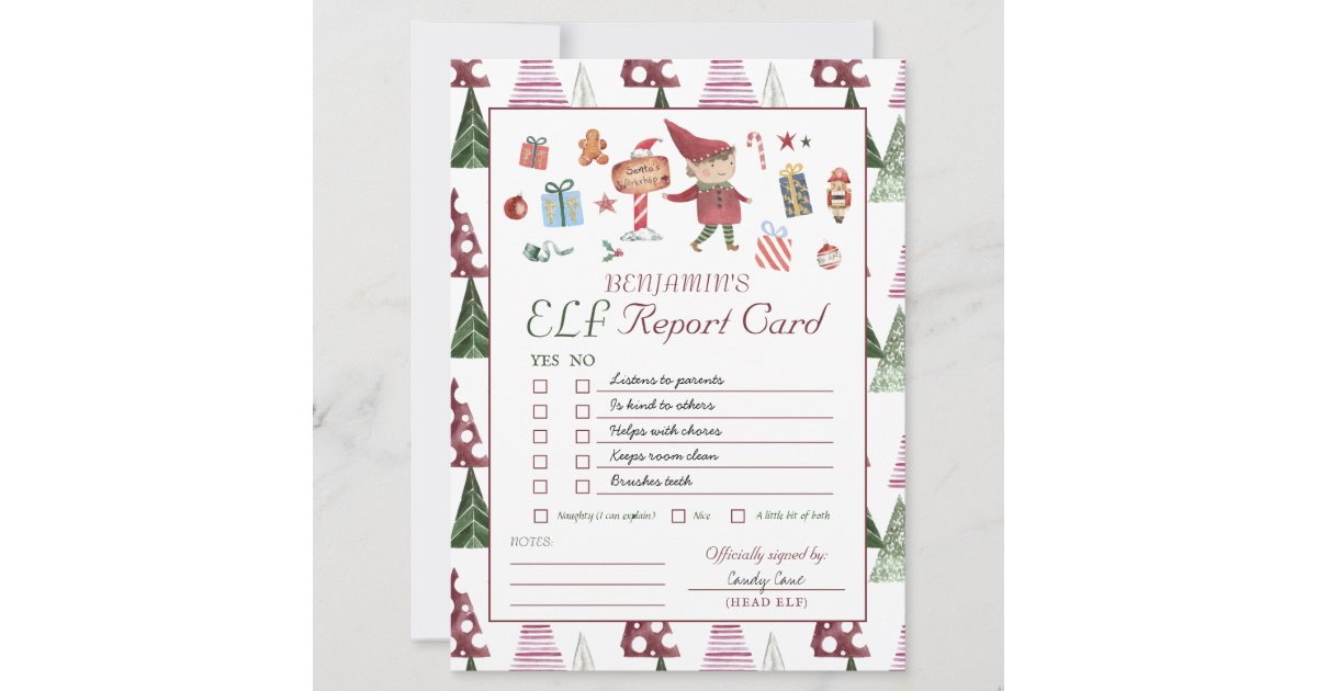 Boy Elf | Kids Christmas Elf Report Card | Zazzle