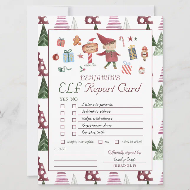 Boy Elf | Kids Christmas Elf Report Card | Zazzle