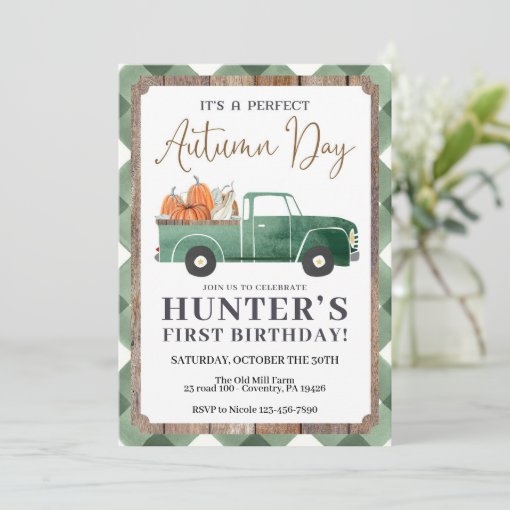 Boy Fall Birthday Invitation, FALL First Birthday Announcement | Zazzle