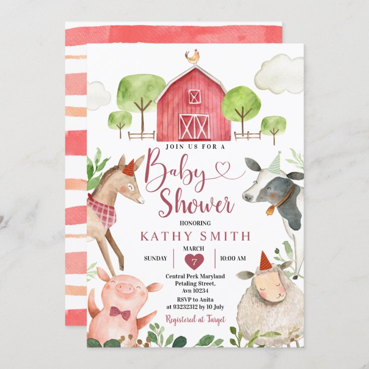 Boy Farm Animals Barnyard Baby Shower Invitation | Zazzle