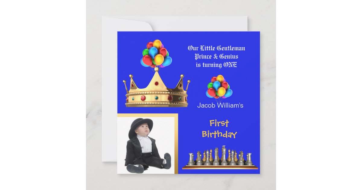 Boy First Birthday 1st Gentleman Prince Genius Invitation | Zazzle