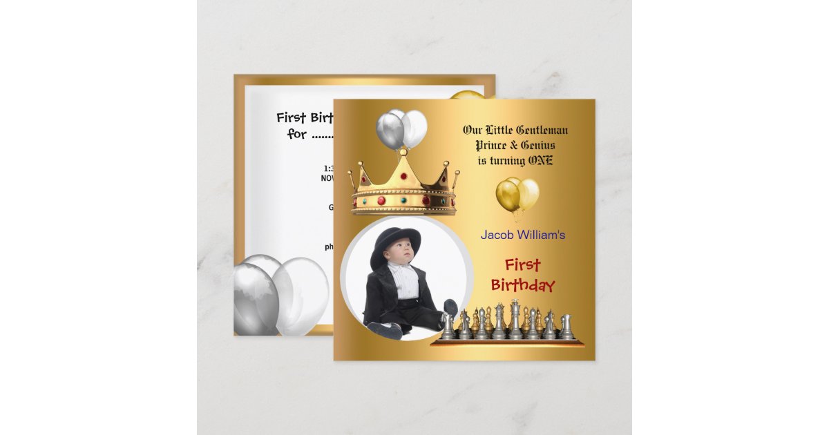 Boy First Birthday 1st Gentleman Prince Genius Invitation | Zazzle