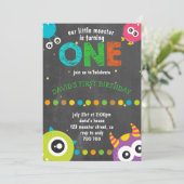 Boy First Birthday Chalkboard Monsters Cute Invitation | Zazzle