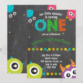 Boy First Birthday Chalkboard Monsters Cute Invitation | Zazzle