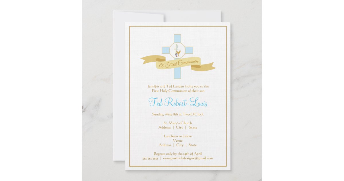 Boy First Communion Invitation - Blue | Zazzle