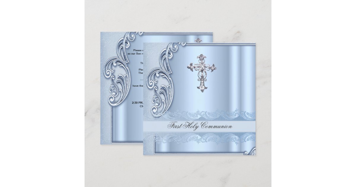 Boy First Holy Communion Blue Confirmation Invitation | Zazzle