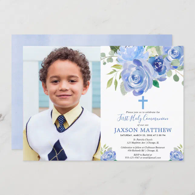 Boy first holy communion photo invitation | Zazzle