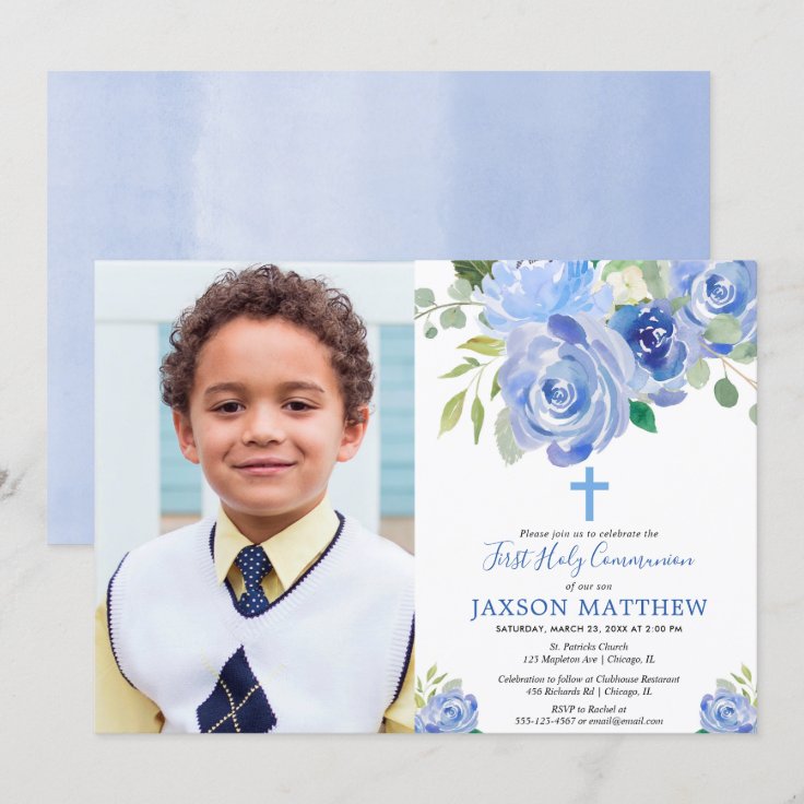 Boy first holy communion photo invitation | Zazzle
