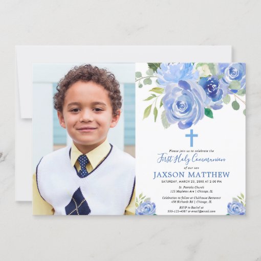 Boy first holy communion photo invitation | Zazzle
