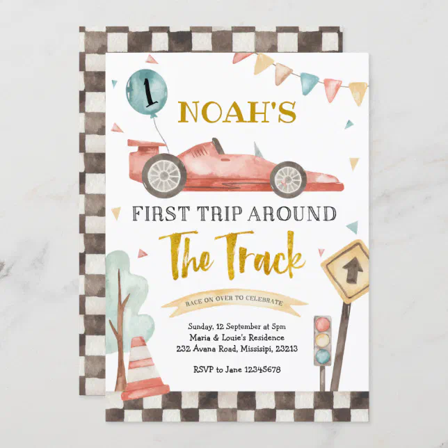 Boy First Racing Birthday Invitation | Zazzle