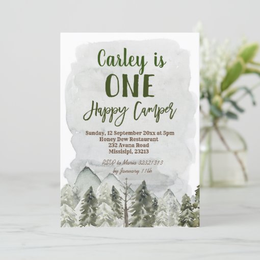 Boy Forest Camping First Birthday Invitation | Zazzle