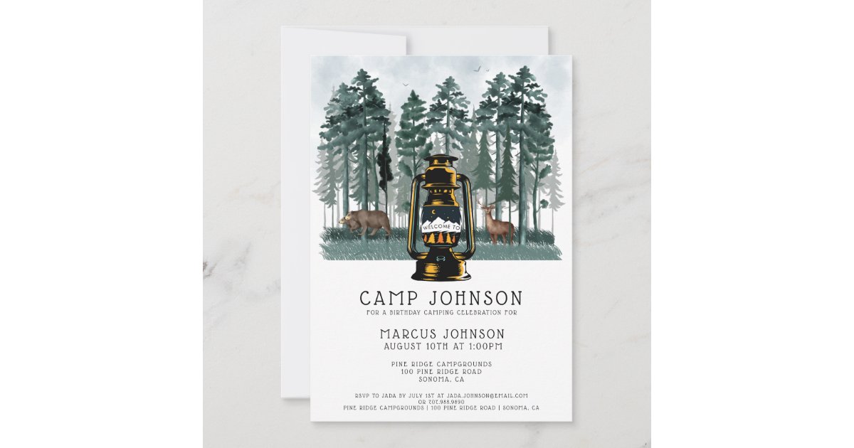 Boy Forest Woodland Camping Birthday Party Invitation | Zazzle