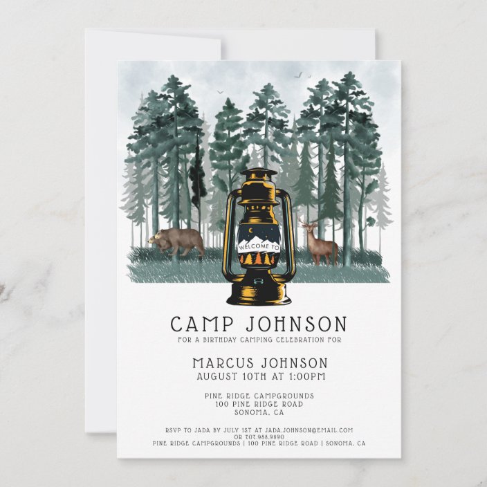 Boy Forest Woodland Camping Birthday Party Invitation | Zazzle.com