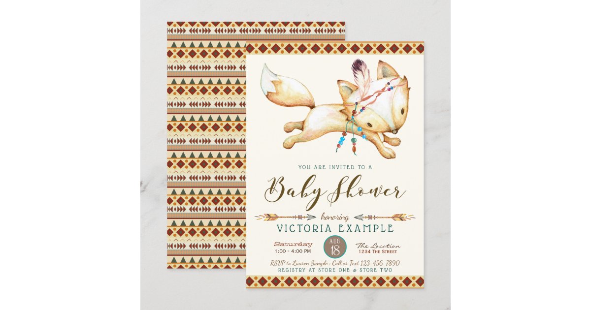 Boy Fox Tribal Aztec Baby Shower Invitations | Zazzle