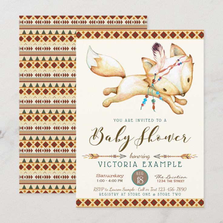 Boy Fox Tribal Aztec Baby Shower Invitations | Zazzle