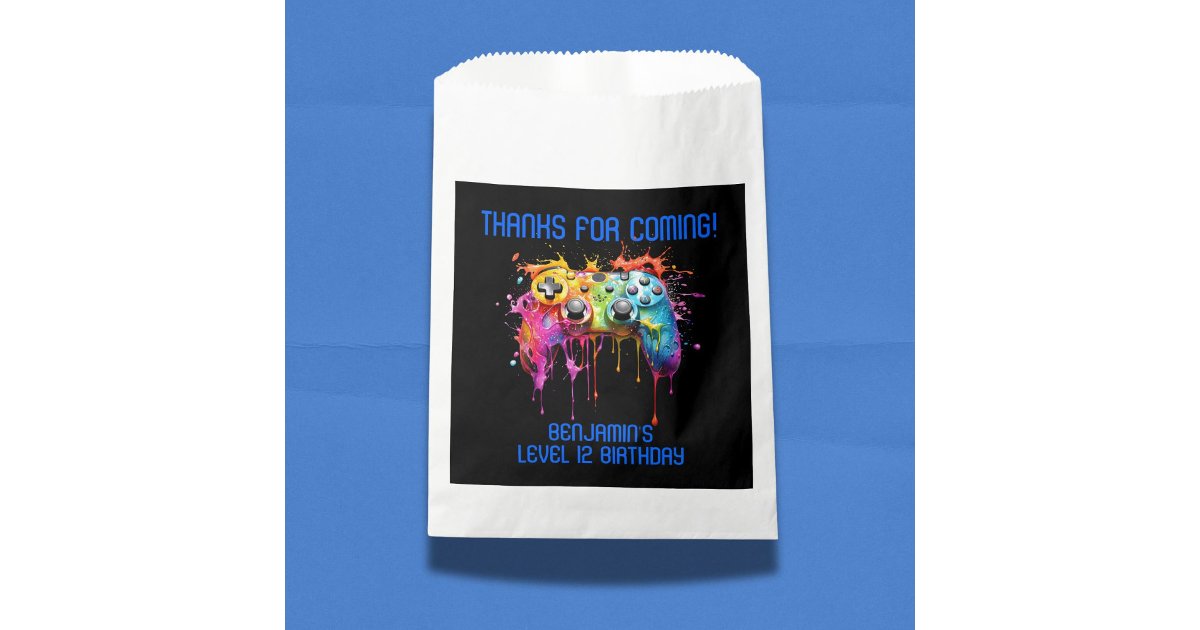 Boy Gamer Blue Video Game Party Favors Favor Bag | Zazzle