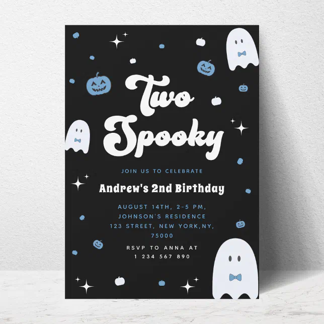 Boy Ghost Blue Two Spooky 2nd Birthday Halloween Invitation | Zazzle
