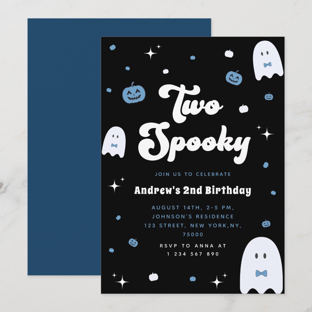 Boy Ghost Blue Two Spooky 2nd Birthday Halloween Invitation | Zazzle