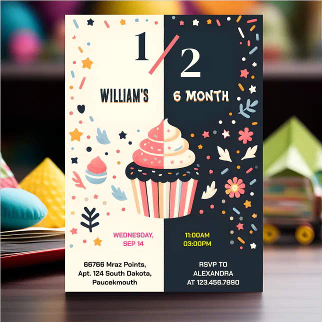 Boy Girl 6 Month Half Year Party Half Birthday Invitation | Zazzle