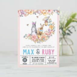 Boy & Girl Little Bunny Spring Birthday Invitation | Zazzle
