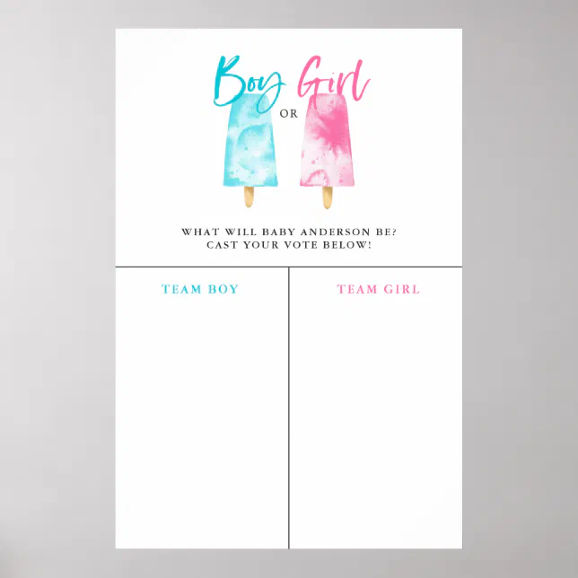 Boy Girl Popsicle Gender Reveal Prediction Sign | Zazzle