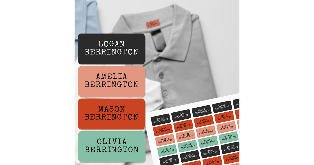 Boy & Girl Typewriter Text Color Coded Name Kids' Labels | Zazzle