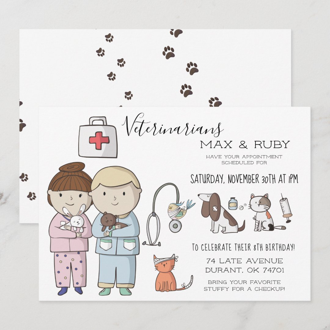 Boy & Girl Veterinary Themed Kids Party Invitation | Zazzle