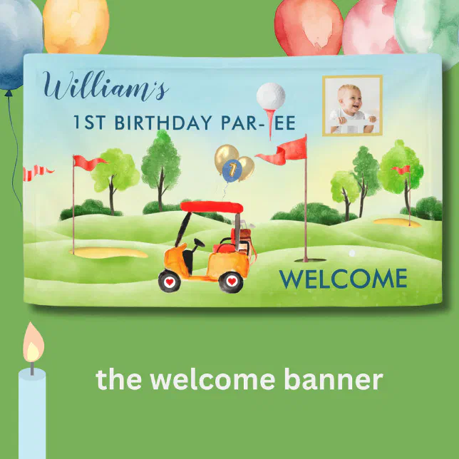 Boy Golf Theme 1st Birthday Party Photo Banner | Zazzle
