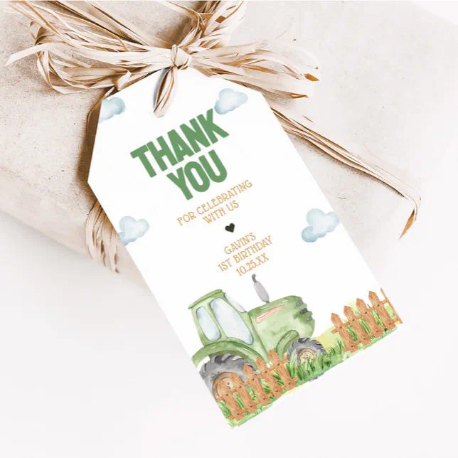 Boy Green Tractor Birthday Party Favor Tags | Zazzle