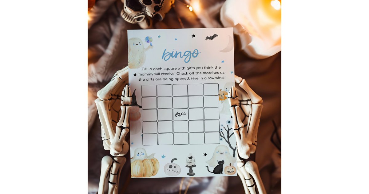 Boy Halloween Little Boo Baby Shower Bingo Game | Zazzle