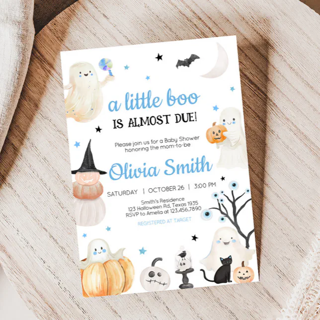 Boy Halloween Little Boo Baby Shower Invitation | Zazzle