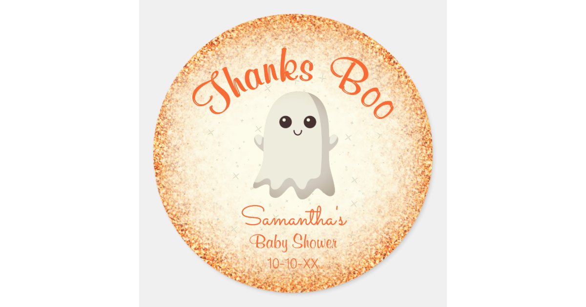 Boy Halloween Little Boo Baby Shower Thank You Classic Round Sticker ...