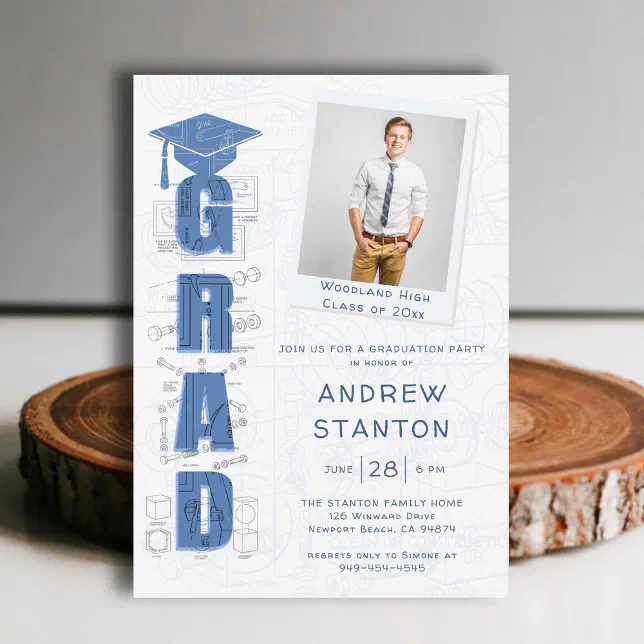 Boy High School Graduation Engineer Tech Photo Invitation | Zazzle