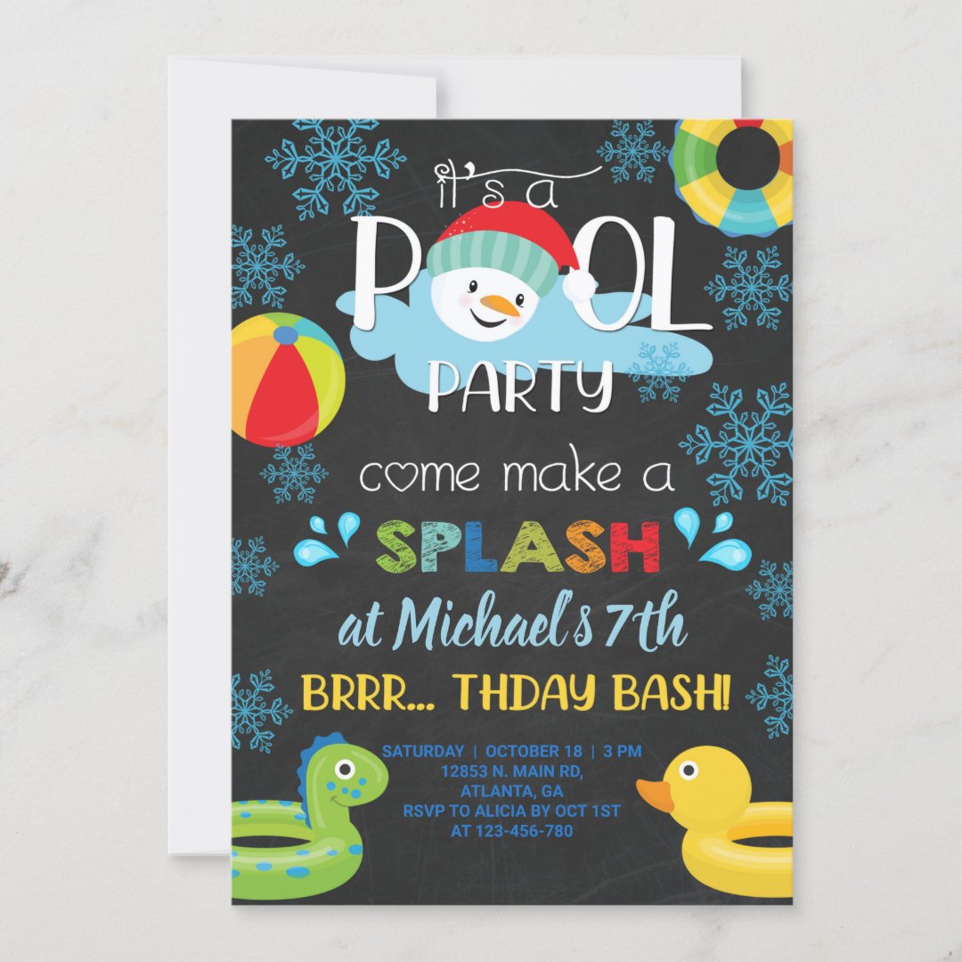 Boy indoor winter pool party birthday invitation. invitation | Zazzle
