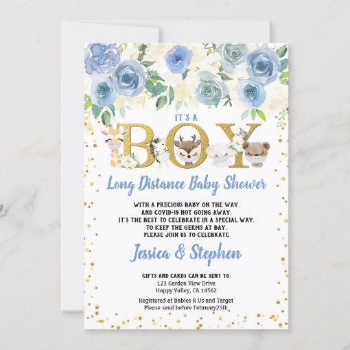 Boy Long Distance Baby Shower Pandemic Woodland Invitation | Zazzle