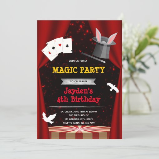 Boy magic show party invitation | Zazzle